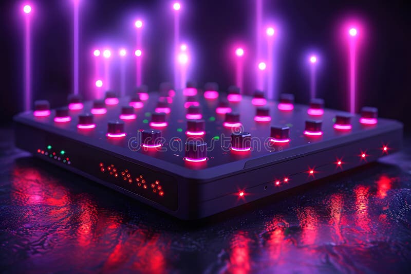 Futuristic Interactive LED Control Panel with Glowing Knobs and Purple ...