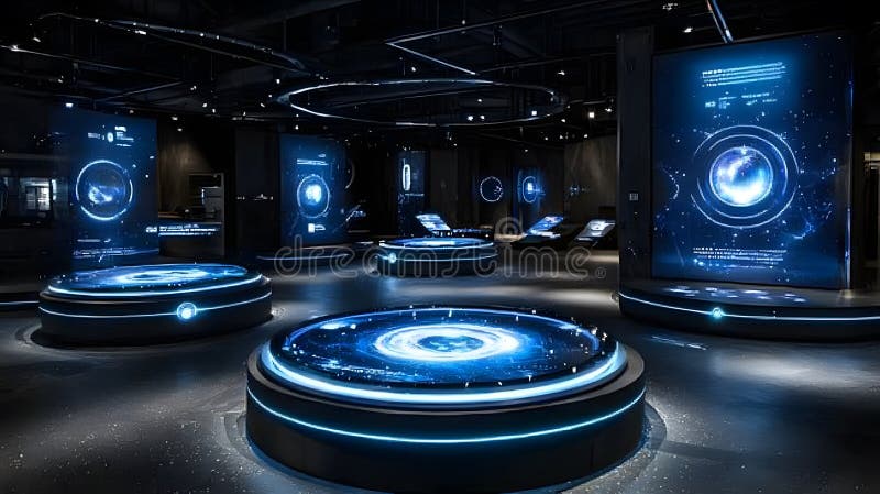 Futuristic Interactive Museum Exhibit with Holographic Displays and ...