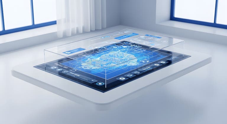 Futuristic Interactive Table Displaying Digital Maps, High-Tech ...