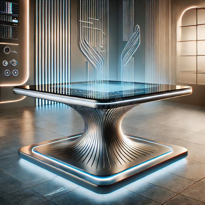 Futuristic Interactive Table with Illuminated Base AI Generate Stock ...