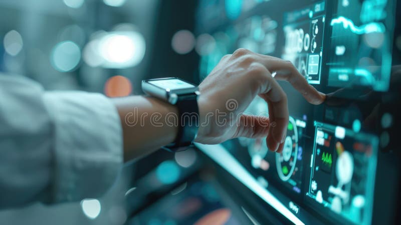 Futuristic Interactive Touchscreen Display with User Interaction in a ...