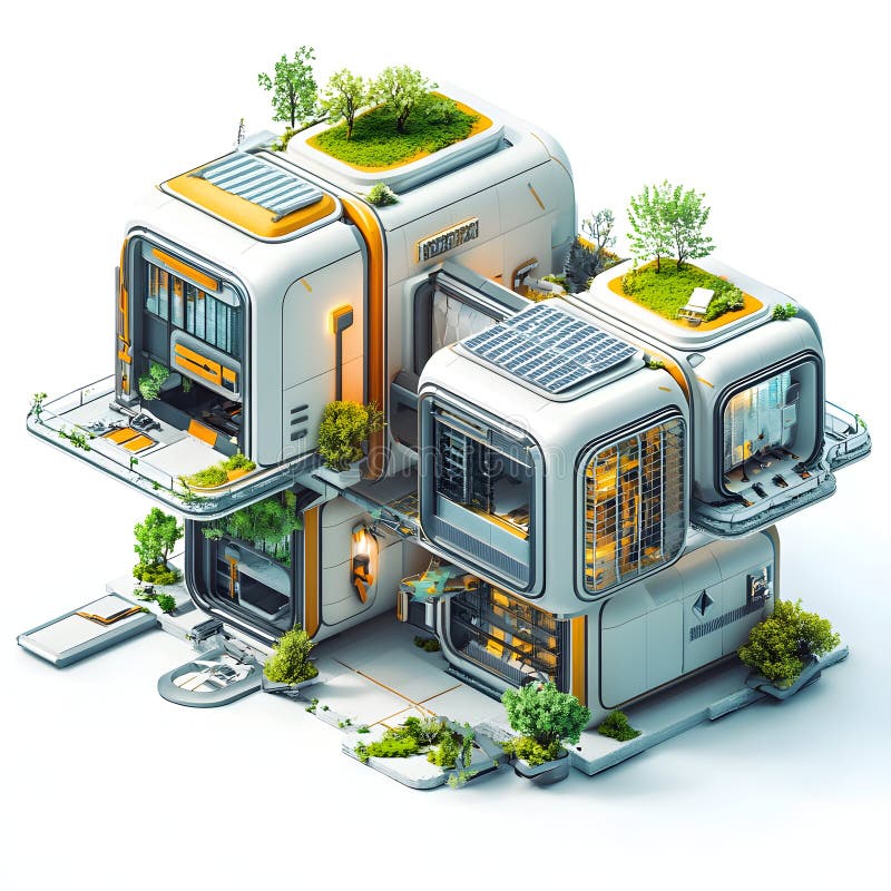 Futuristic Interconnected Residential Complex with Green Spaces Stock ...