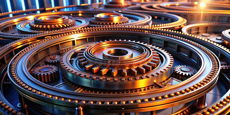 Futuristic Interconnected Rotating Gears and Conveyor Belts a Seamless ...