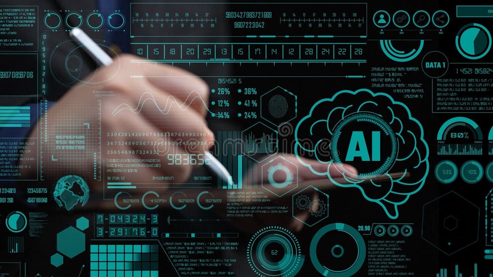 Futuristic Interface with Data Visualization and AI Analysis Tools for Tech Innovation and ...