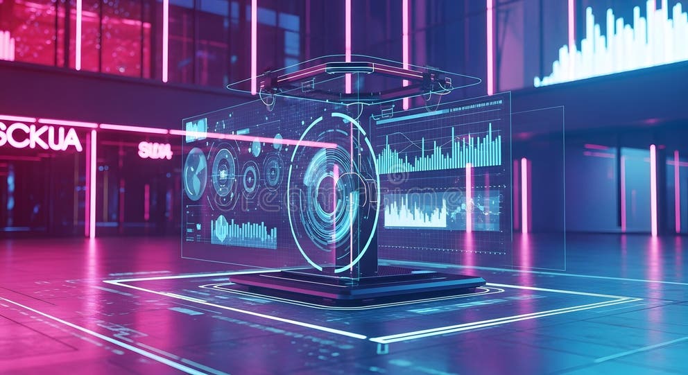 Futuristic Interface: Data Visualization in Cyberpunk Style with Neon Lights Stock Photo - Image ...