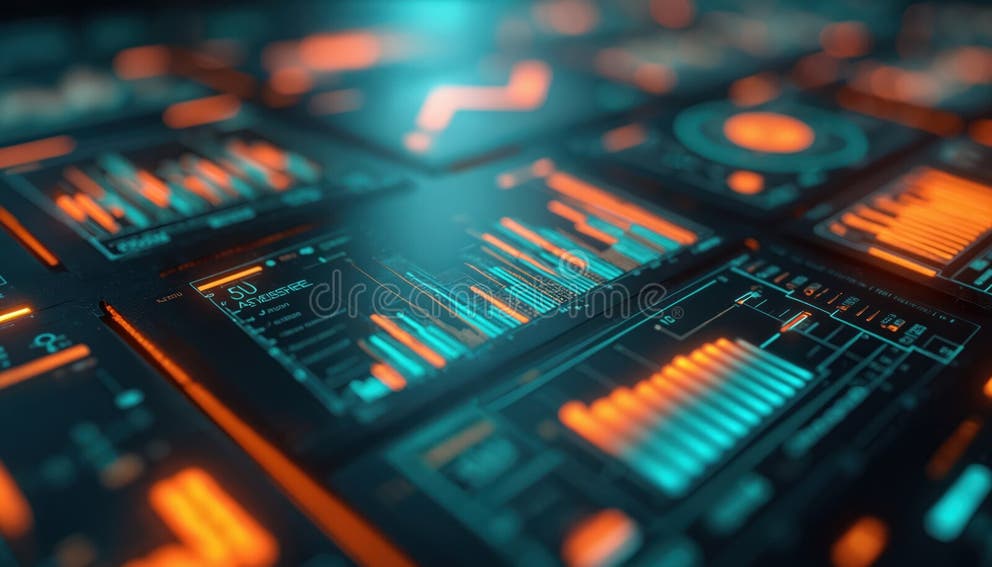 Futuristic Interface with Data Visualizations. Digital Dashboard Displaying Progress Charts ...