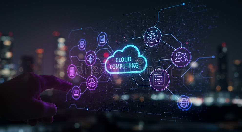 Futuristic Interface Depicting Cloud Computing, Featuring a Glowing ...