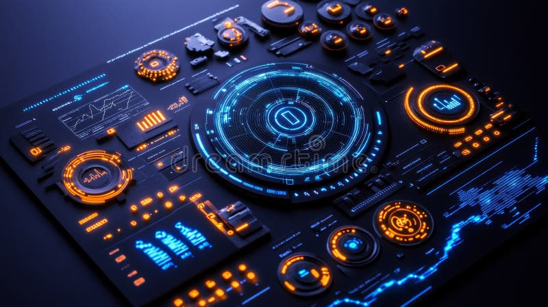 Futuristic Interface Design with Glowing Blue and Orange Elements Stock ...