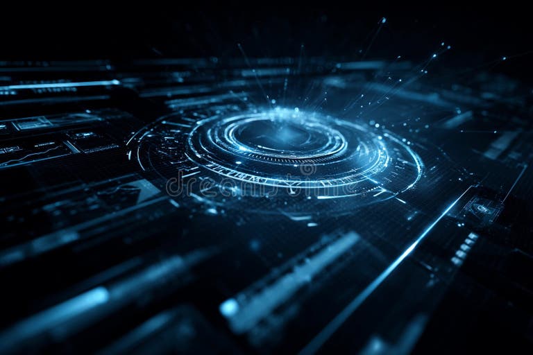 Futuristic Interface Design Glowing in Dark Blue with Intricate ...