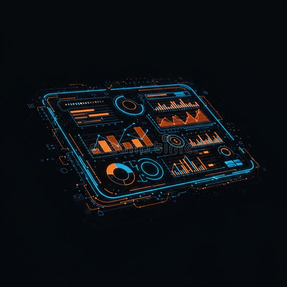 Futuristic Interface with Digital Data Display, Featuring Graphs and ...