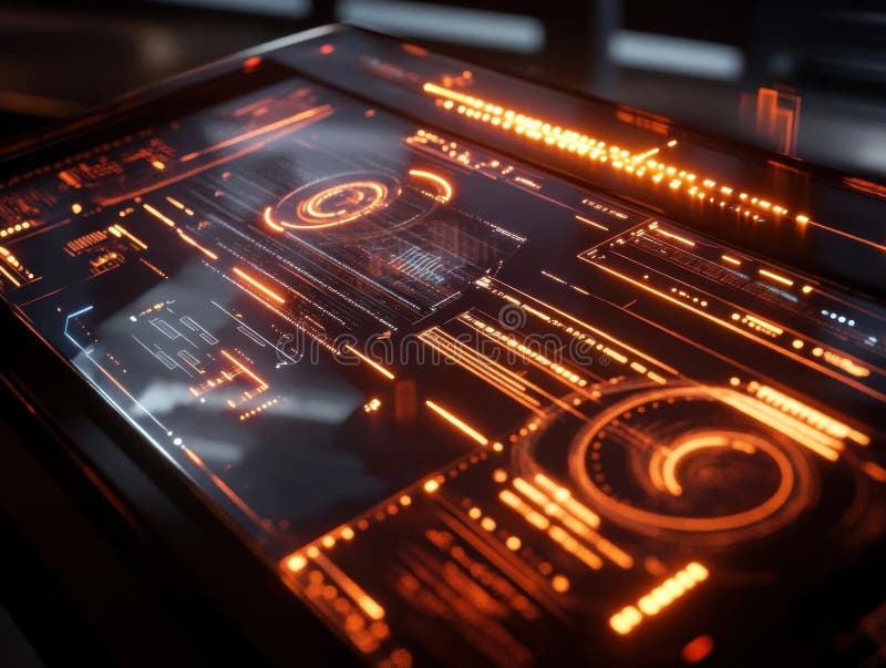 Futuristic Interface, Digital HUD Design with Orange Glowing Lines, Sci ...