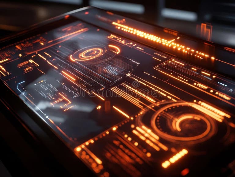 Futuristic Interface, Digital HUD Design with Orange Glowing Lines, Sci ...