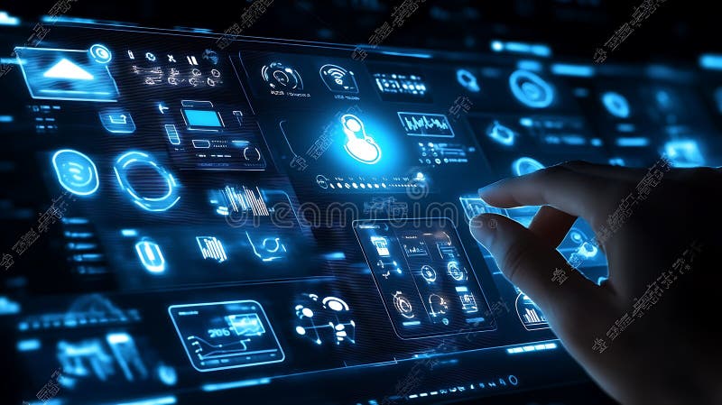 Futuristic Interface Displayed on a Modern Touch Screen Panel Stock ...