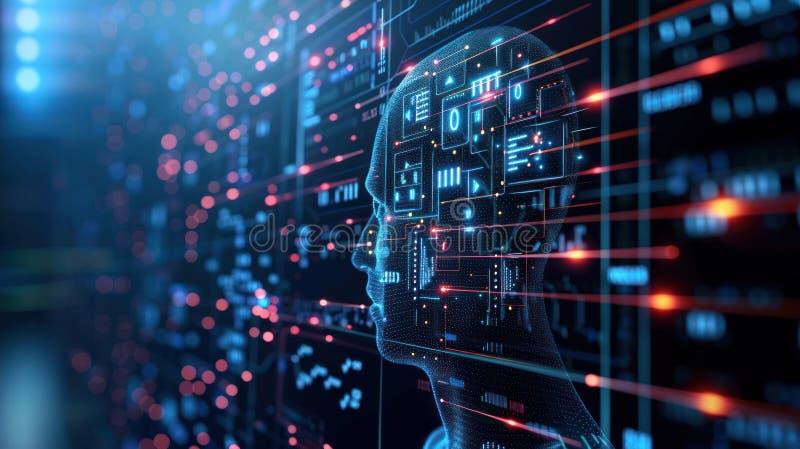 A Futuristic Interface Displaying AI Algorithms and Data Analytics Stock Illustration ...