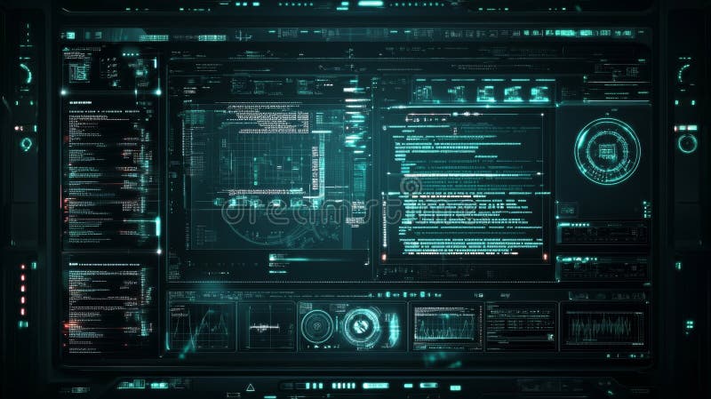 Futuristic Interface Displaying Complex Data Analysis and Code Execution Stock Illustration ...