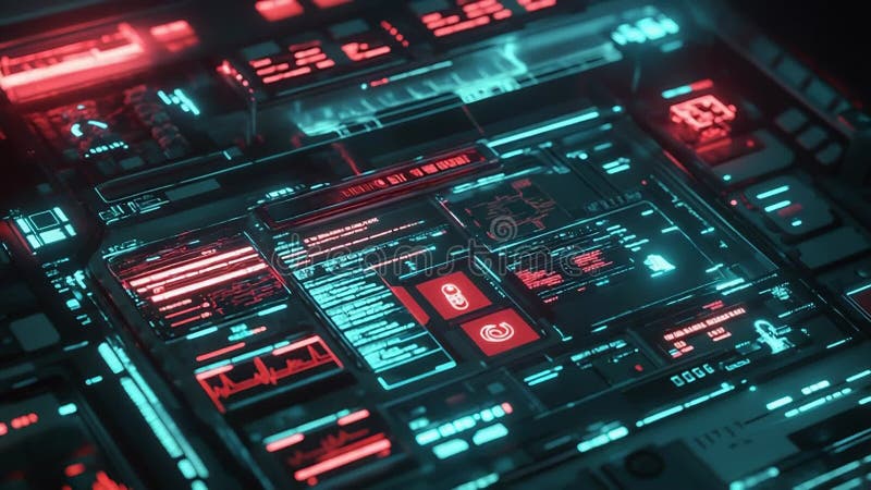 Futuristic Interface Displaying Complex Data and Information in Teal ...