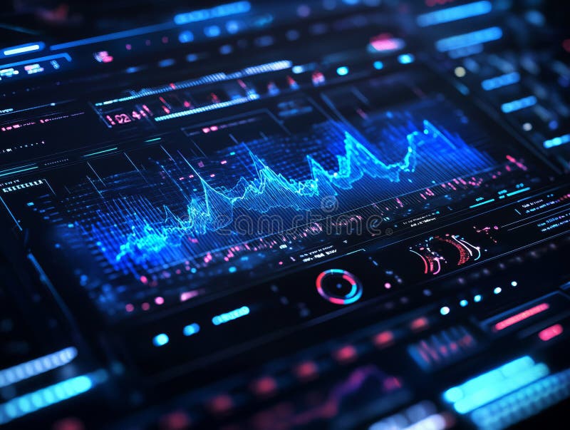 Futuristic Interface Displaying Complex Data and Sound Waves Stock ...