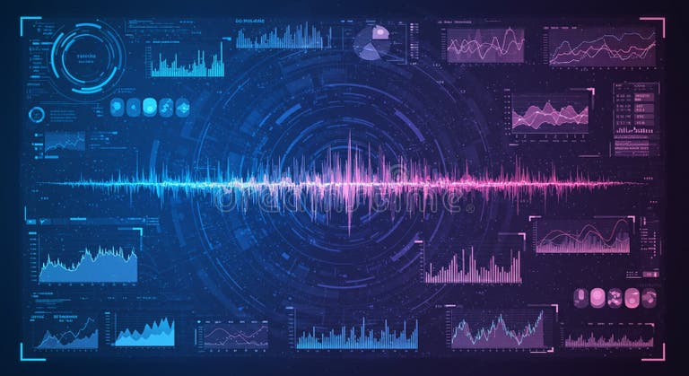 Futuristic Interface Displaying Complex Data Visualizations, Featuring Numerous Stock ...