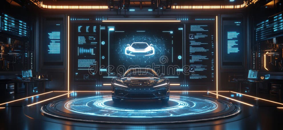 Futuristic Interface Displaying a Conceptual AI-powered Car and Virtual ...
