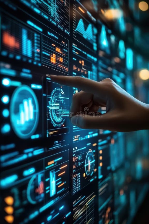 Futuristic Interface Displaying Data Analytics with Hand Interaction ...