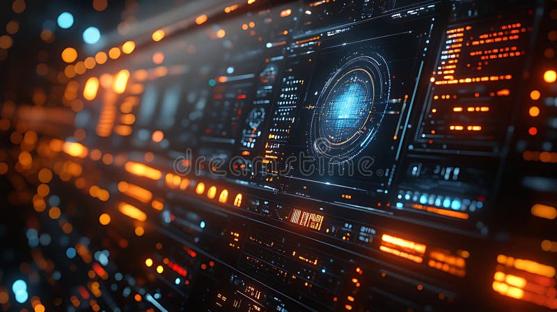 Futuristic Interface Displaying Data in Control Room Stock Illustration ...