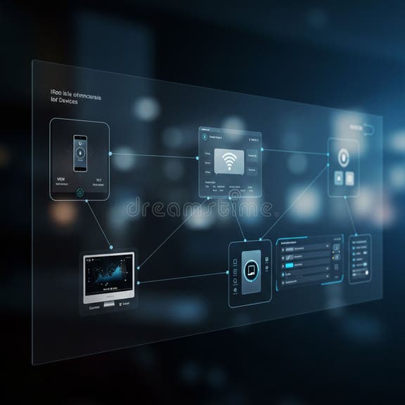 Futuristic Interface Displaying Interconnected Digital Devices and Data ...