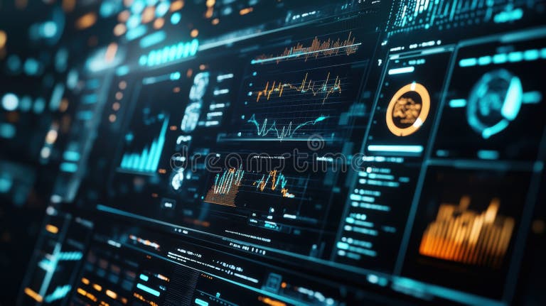 Futuristic Interface Displaying Manufacturing Data Analysis and ...
