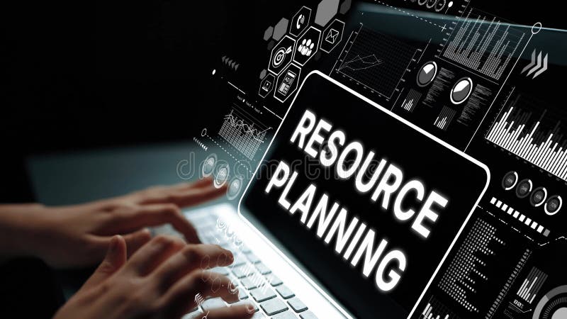Futuristic Interface Displaying Resource Planning Strategy on Laptop Screen with Data ...