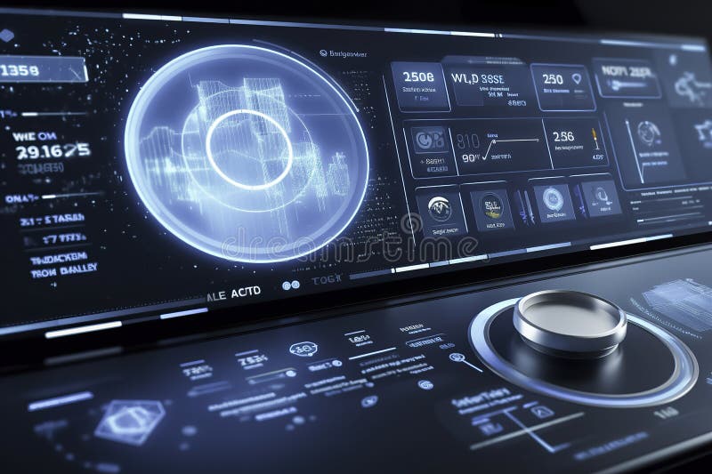 A Futuristic Interface Displaying Various Data, Graphics, and a ...