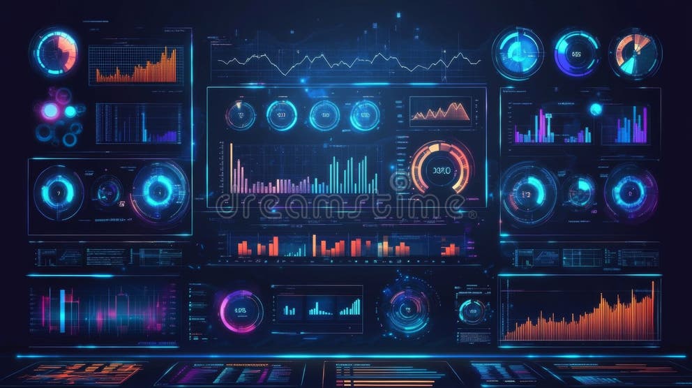 Futuristic Interface Displaying Various Data Visualizations and Charts Stock Photo - Image of ...