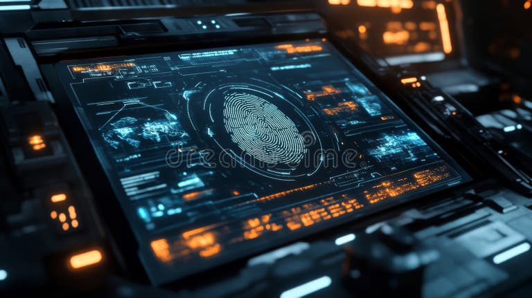 Futuristic Interface Displays Fingerprint Biometric Scan Stock ...