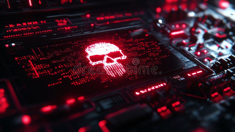 Digital Hacker Interface with Cascading Lines of Code, Flashing Red ...