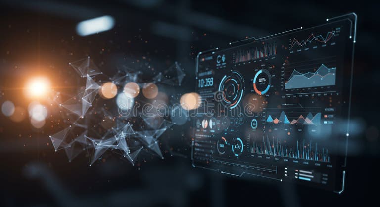 Futuristic Interface Featuring Holographic Data Visualizations, Charts, and Graphs Stock ...