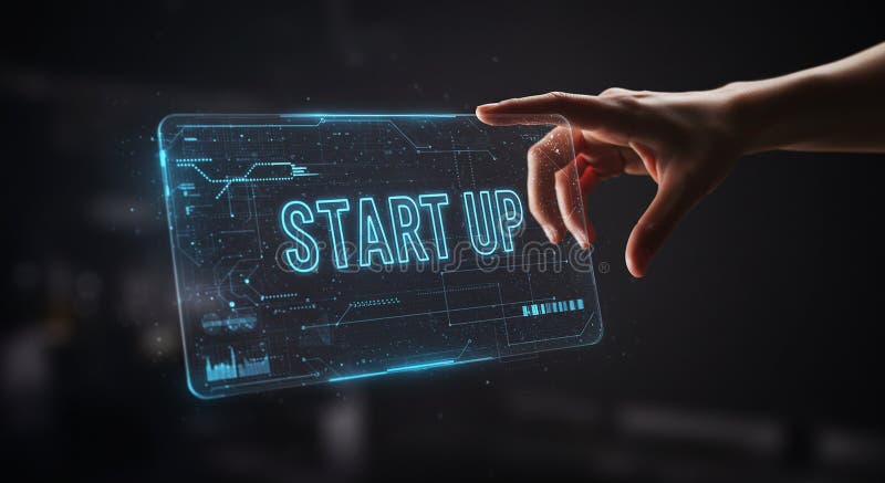 Futuristic Interface Featuring a Translucent Digital Screen with "START ...