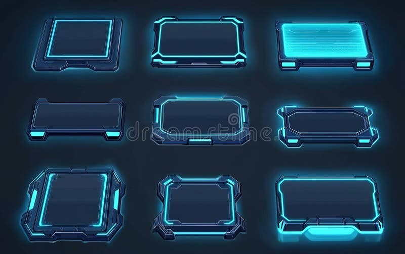 Futuristic Interface Frames with Glowing Blue Accents on a Dark ...