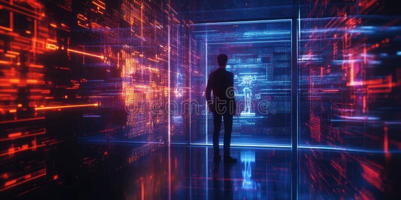 Futuristic Interface: Humanoid Figure in White Suit with Glowing Hand ...