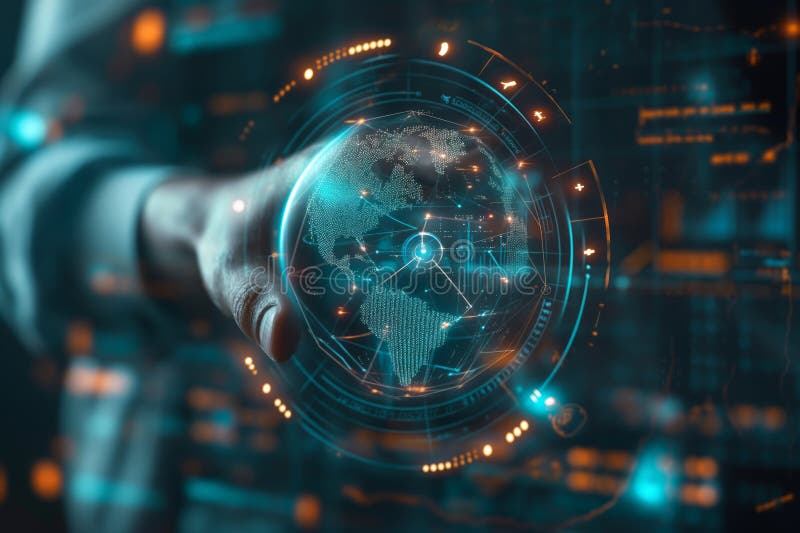 Futuristic Interface Interaction with Global Digital Network Stock ...