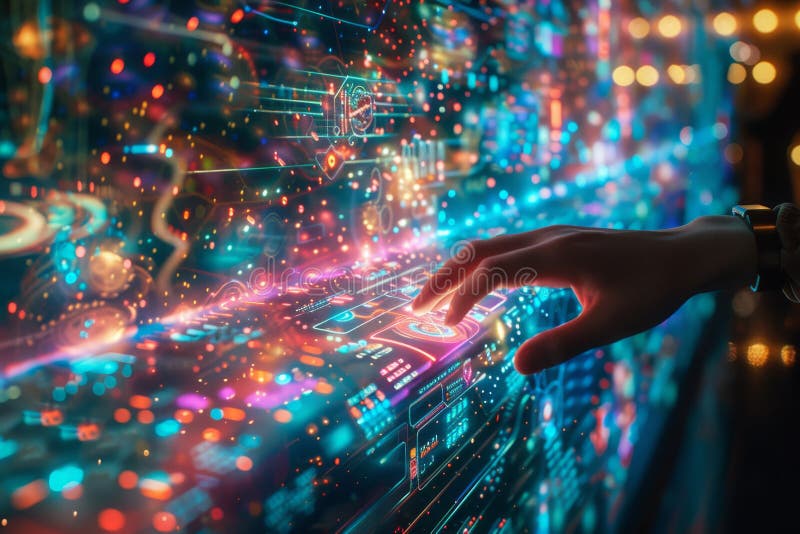 Futuristic Interface Interaction with Glowing Circuitry. Generative AI ...