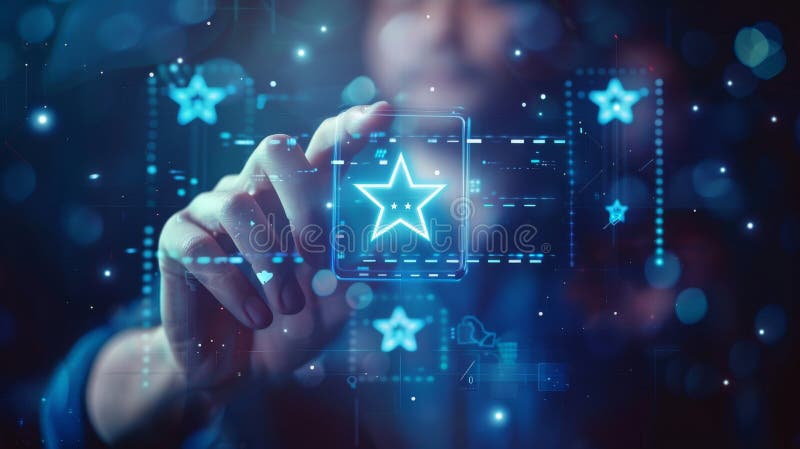 Futuristic Interface Interaction with Glowing Star Icon in Digital ...