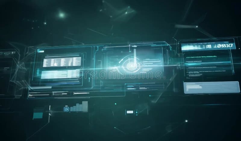 A Futuristic Interface With Multiple Screens Displaying Data Code And Graphs In Blue And Teal