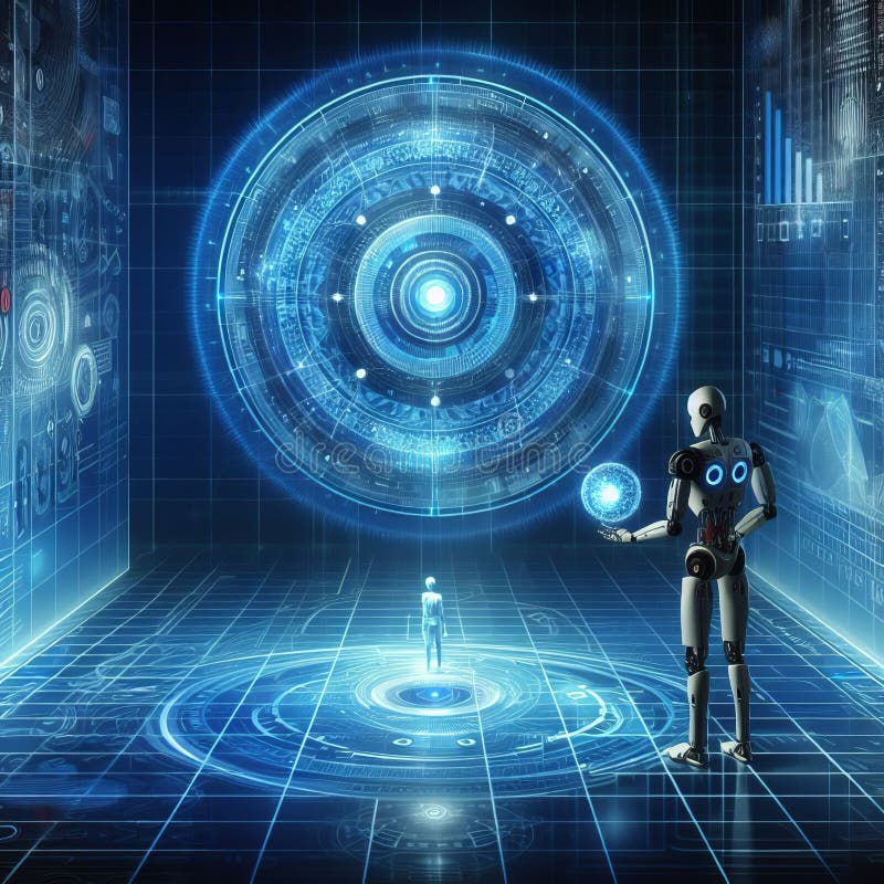 Futuristic Interface with Robot and Holograms Stock Photo - Image of ...
