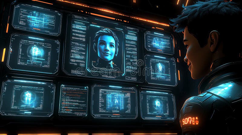 Futuristic Interface Showcasing Advanced AI and Human Interaction in a Sleek Environment Stock ...