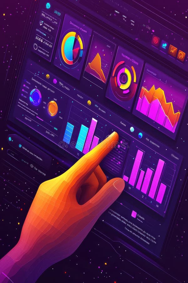 Futuristic Interface Showcasing Analytics with Vibrant Colors and Interactive Data Visualization ...
