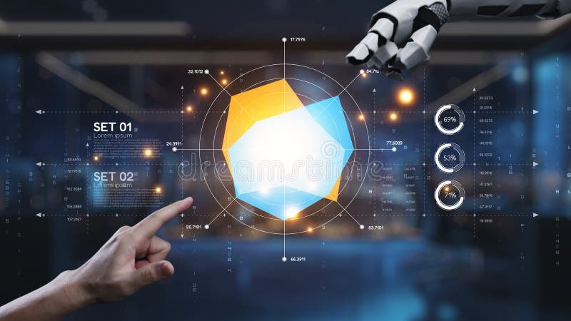 Hand Interacting Futuristic Digital Interface Showcasing Data Visualization Interactive ...