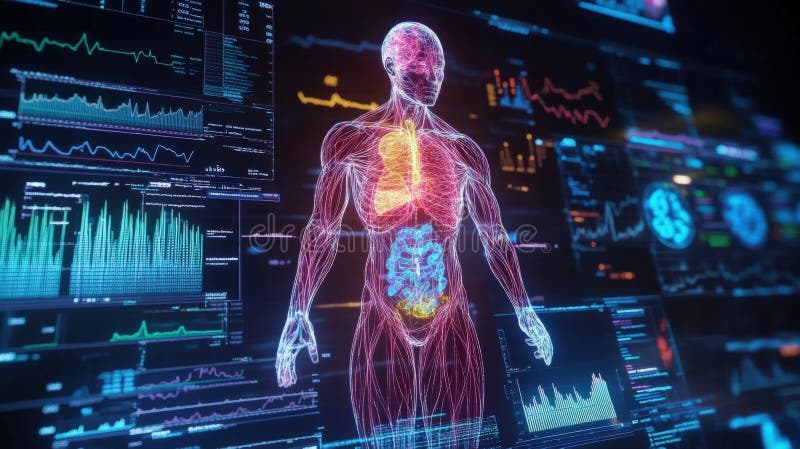 Futuristic Interface Showing Human Body Systems and Medical Data ...