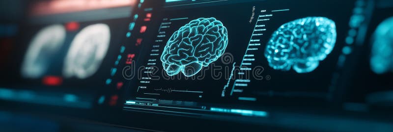 Futuristic Interface Showing Rotating 3d Brain Scan in Laboratory ...