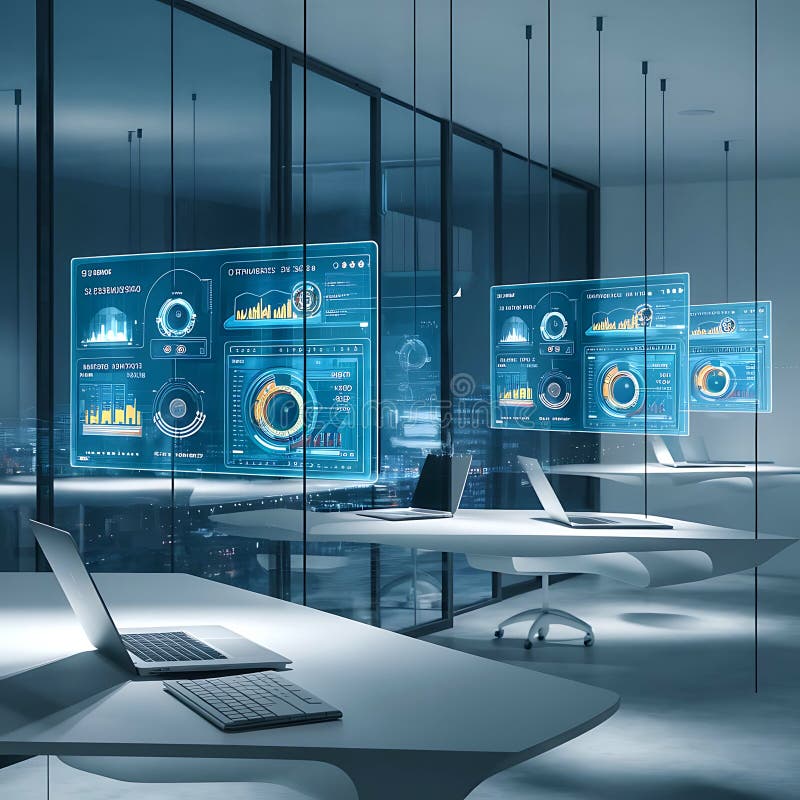 Futuristic Interface in Smart Office. Modern Smart Office Featuring a ...