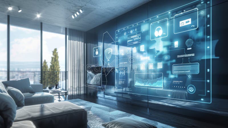 Futuristic Interface on Virtual Screen of Smart Home Stock Photo ...