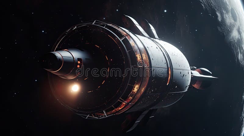 A Futuristic Intergalactic Spaceship on the Background of a Blue Planet ...