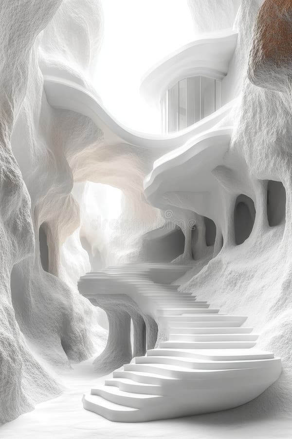 Futuristic Interior of an Abstract Building with Flowing White ...